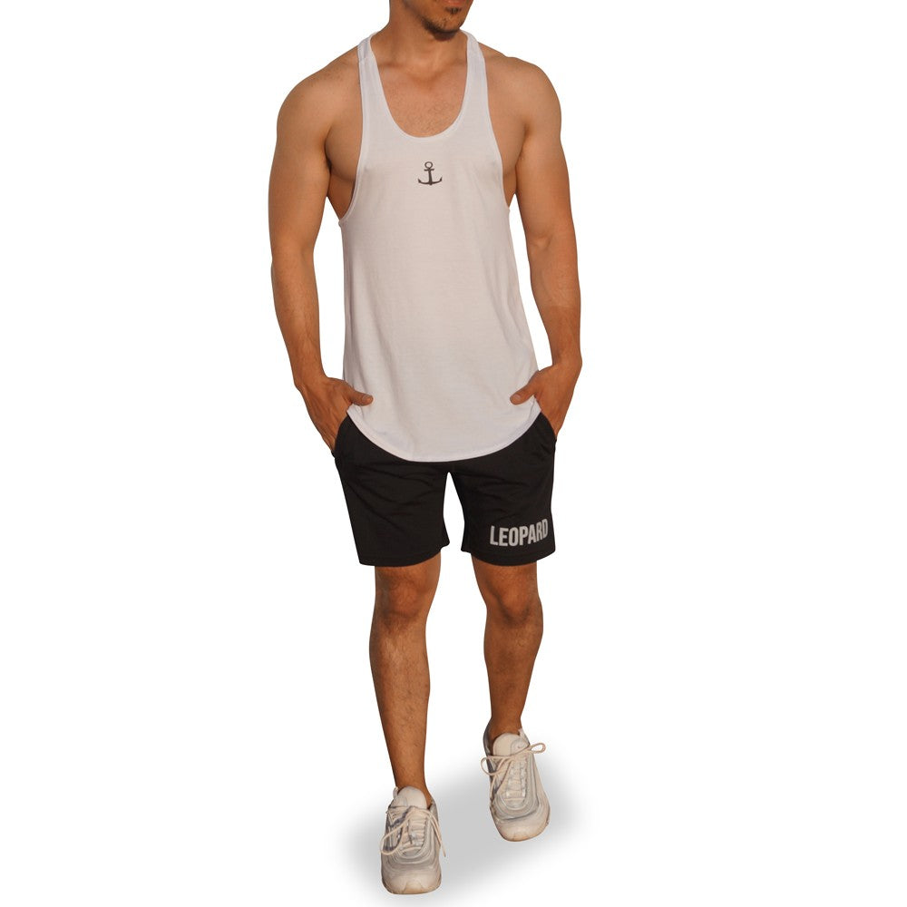 John Leopard - Gym Stringer Tank Blanca Ancla Negra