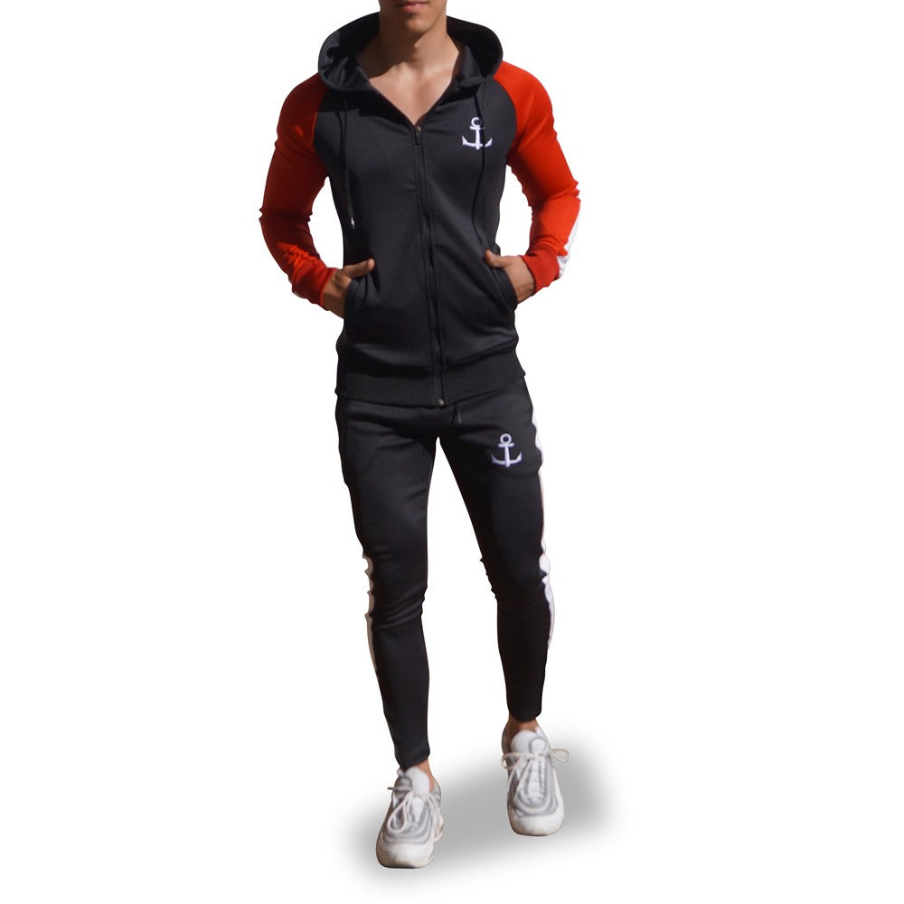 John Leopard - Delta Tracksuit Negro Manga Roja Franja Blanca