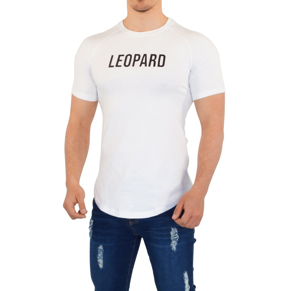 John Leopard - White Short Sleeve Raglan T-Shirt White Logo Black