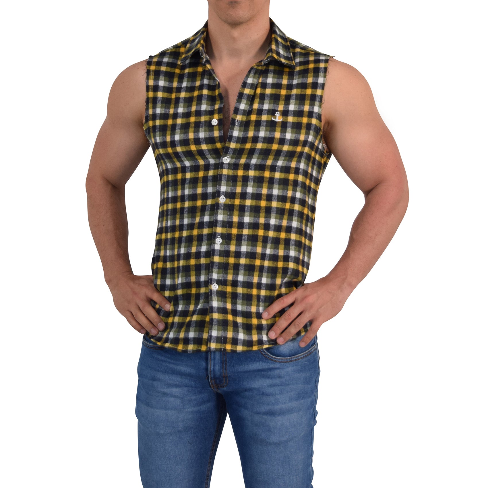 John Leopard - Camisa Flannel Cutoff Shirt Yellow
