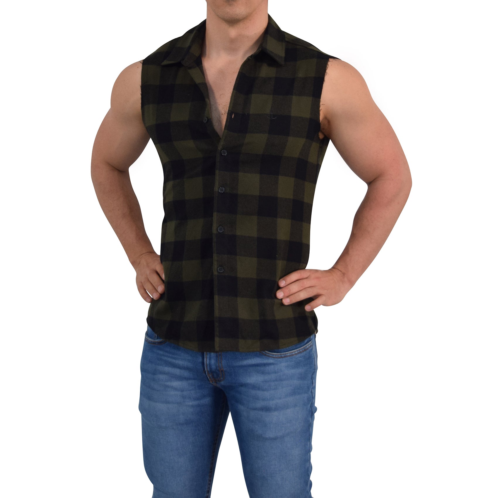 John Leopard - Camisa Flannel Cutoff Shirt Army Green