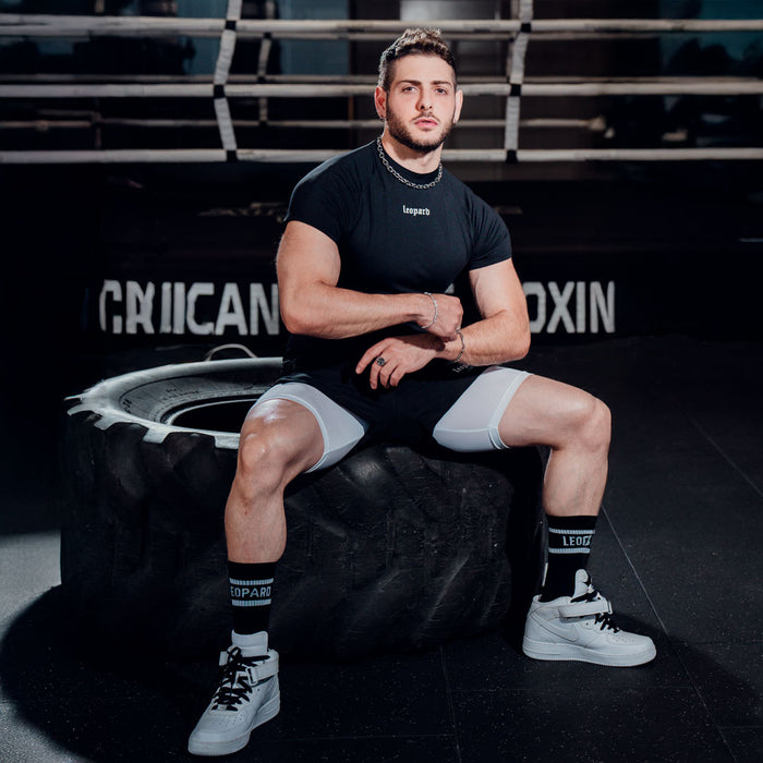 John Leopard -Speed Compression T-Shirt Night Black Logo White