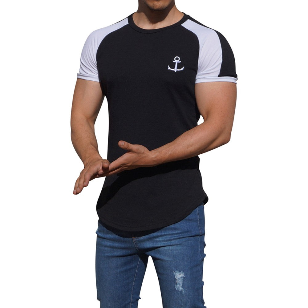 John Leopard - Playera Ranglan Negra Manga Corta Franja Negra